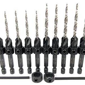 FTG USA Countersink Drill Bit Set 6 Pc #6 (9/64"), 6 Pc #8 (11/64") Wood Countersink Drill Bit Pro Pack Countersink Set, Tapered Countersink Bit, 2 Stop Collar, 2 Hex Wrench