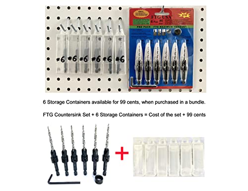 FTG USA Countersink Drill Bit Set 6 Pc #6 (9/64"), 6 Pc #8 (11/64") Wood Countersink Drill Bit Pro Pack Countersink Set, Tapered Countersink Bit, 2 Stop Collar, 2 Hex Wrench