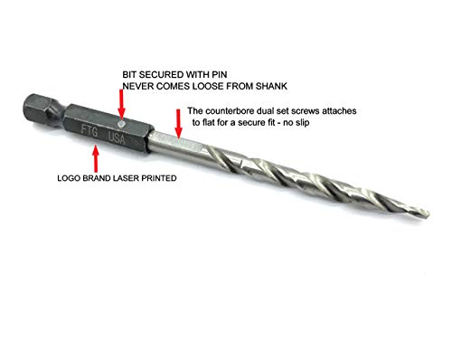 FTG USA Countersink Drill Bit Set 6 Pc #6 (9/64"), 6 Pc #8 (11/64") Wood Countersink Drill Bit Pro Pack Countersink Set, Tapered Countersink Bit, 2 Stop Collar, 2 Hex Wrench