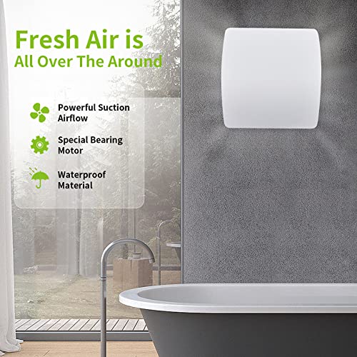 Bathroom Fan, Wall and Ceiling Mount Square Powerful 1.0 Sone 110 CFM 110 V 5.8” Duct Vent Exhaust Fan Household Ventilation Fan ABS Plastic White