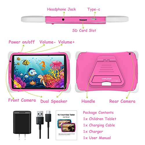 DOMATON Kids Tablet, 10 Inch Tablet for Kids, Pink