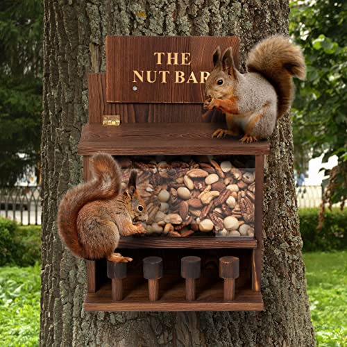 VASGOR Squirrel Feeder Table The Nut Bar, Wooden Picnic Table Feeder, Durable Squirrel Feeder Corn Cob, with Solid Structure, Stable Squirrels Stool Bar, 15 x 10 x 6 Inches (Brown)