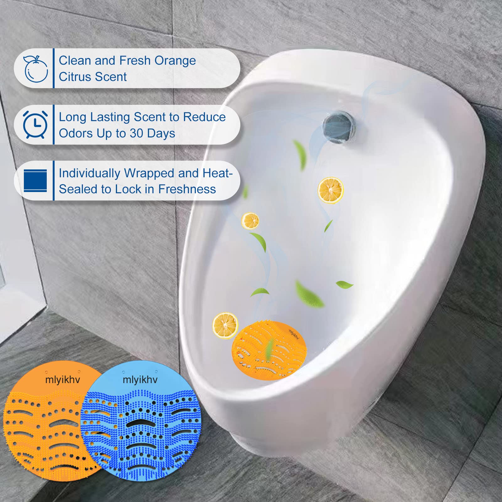 Urinal Screens Deodorizer 50 Pack Urinal Deodorizer Scented Urinal Screen Anti-Splash Urinal Screen for Urinals in Restrooms Restaurants Office Schools (25 Blue+25 Orange)