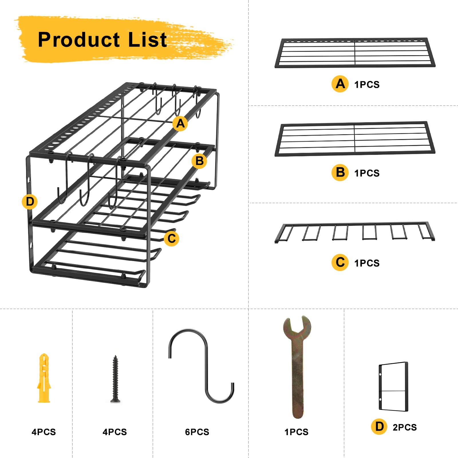 Power Tool Organizer Wall Mount, Cordless Drill Holde Garage Pegboard Tool Organizer Rcak, Multi-function Battery Charging Station Rack for Storage Parts Bin, Wrench, Pliers, Screwdrivers, Bit