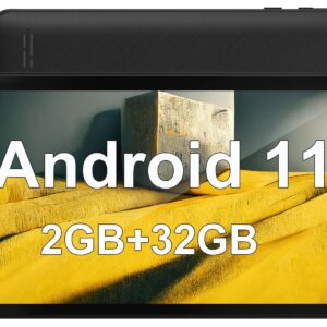 NORTH BISON Android Tablet 7 inch, Android 11 Tablet, 2GB RAM 32GB ROM, Quad-Core Processor, Dual Camera, WiFi, Bluetooth, 128GB Expand, GMS Certified-Black