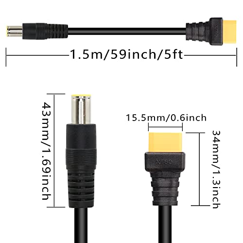 GINTOOYUN DC 8mm to XT60 Power Cable, 5Ft DC7909 7.9mm x 5.5mm Male to XT-60 Male Adapter Cord for for Solar Panels Portable Power Station 14AWG 1.5m