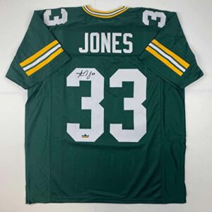 facsimile autographed aaron jones green bay green reprint laser auto football jersey size men's xl