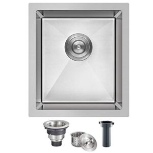 bar sink, rovate 15 x 17 inch undermount bar sink, handmade single bowl t-304 stainless steel small kitchen sink with strainer