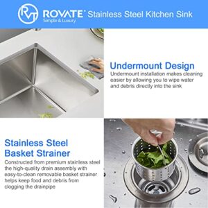 Bar Sink, ROVATE 15 x 17 inch Undermount Bar Sink, Handmade Single Bowl T-304 Stainless Steel Small Kitchen Sink with Strainer