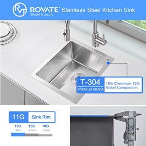 Bar Sink, ROVATE 15 x 17 inch Undermount Bar Sink, Handmade Single Bowl T-304 Stainless Steel Small Kitchen Sink with Strainer