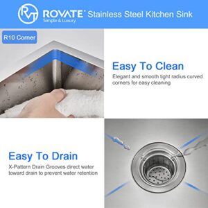 Bar Sink, ROVATE 15 x 17 inch Undermount Bar Sink, Handmade Single Bowl T-304 Stainless Steel Small Kitchen Sink with Strainer