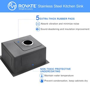 Bar Sink, ROVATE 15 x 17 inch Undermount Bar Sink, Handmade Single Bowl T-304 Stainless Steel Small Kitchen Sink with Strainer