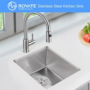 Bar Sink, ROVATE 15 x 17 inch Undermount Bar Sink, Handmade Single Bowl T-304 Stainless Steel Small Kitchen Sink with Strainer