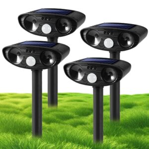 solar animal repeller ultrasonic, animal repellent outdoor with motion sensor flashing light waterproof animal deterrent for dog raccoon cat squirrel skunk rabbit deer fox and more(4 pack)