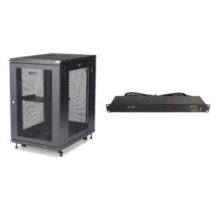 startech.com 19" 18u server rack cabinet and 8 outlet horizontal 1u rack mount pdu power strip bundle