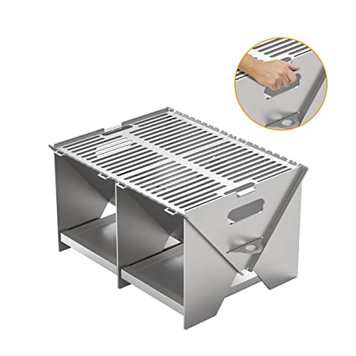 AJinTeby Portable Fire Pits for Wood Burning, Campfire Grill Firepit and Detachable Grill for Picnic, Backyard and Garden BBQ, Heavy Duty Stainless Steel Outdoor Heating, Bonfire and Picnic White