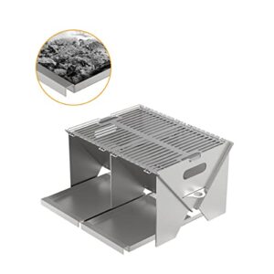 AJinTeby Portable Fire Pits for Wood Burning, Campfire Grill Firepit and Detachable Grill for Picnic, Backyard and Garden BBQ, Heavy Duty Stainless Steel Outdoor Heating, Bonfire and Picnic White