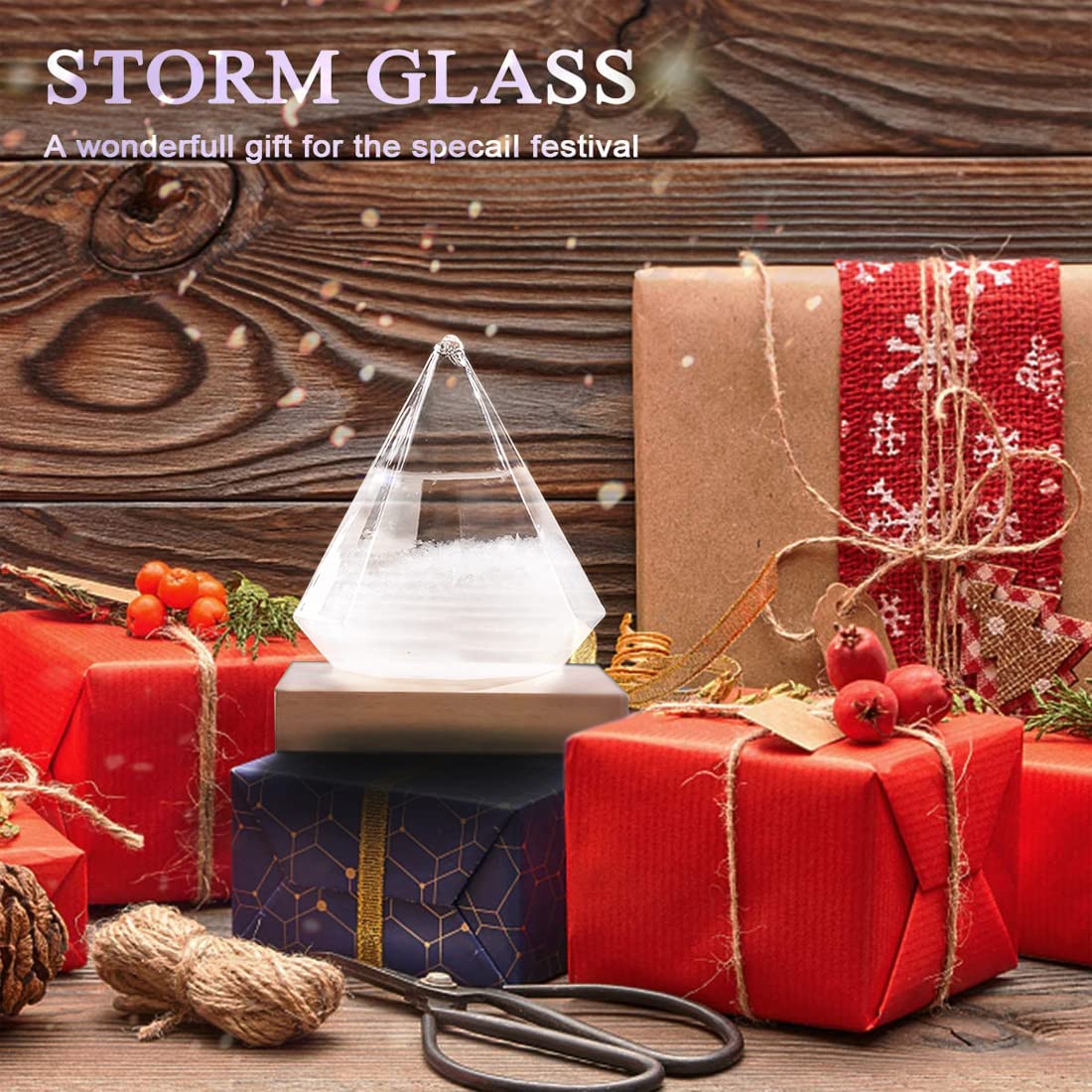 Weather Storm Glass Bottle Drop Creative Stylish Weather Station Forecaster Barometer, Desktop Decoration Crafts of Choice (Water Droplet+Base)