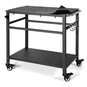 outdoor grill table with storage for patio,double-shelf movable kitchen cart island table on wheels with grill mats,20" x 32" multi-functional heavy duty kitchen bbq food prep table for grill