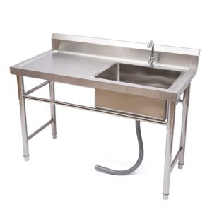 47" x 24" x 32" free standing single bowl commercial kitchen sink set, stainless steel prep & utility restaurant kitchen sink w/workbench/faucet for restaurant, kitchen, garage (us stock)