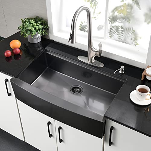 33 Inch Farmhouse Sink Workstation Black - WXOHF 33 inch Farm Sink Apron Front Workstation Kitchen Sink Single Bowl 16 Gauge Farm Sink With Cutting Board