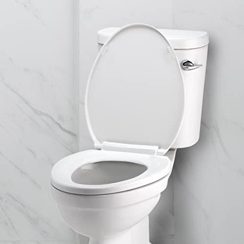 TINYROW Toilet Seat Elongated,Slow Close Toilet Seat Plastic,White Toilet Seat,19 Inch Toilet Seats for Standard Toilets,Toilet Lid