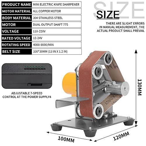 Baisiky Mini Belt Sander-Electric Bench Grinder Grinding Machine, 7 Adjustable Speed Grinder Polisher Knife Sander Tool for DIY Woodworking, Metal, Knife Making