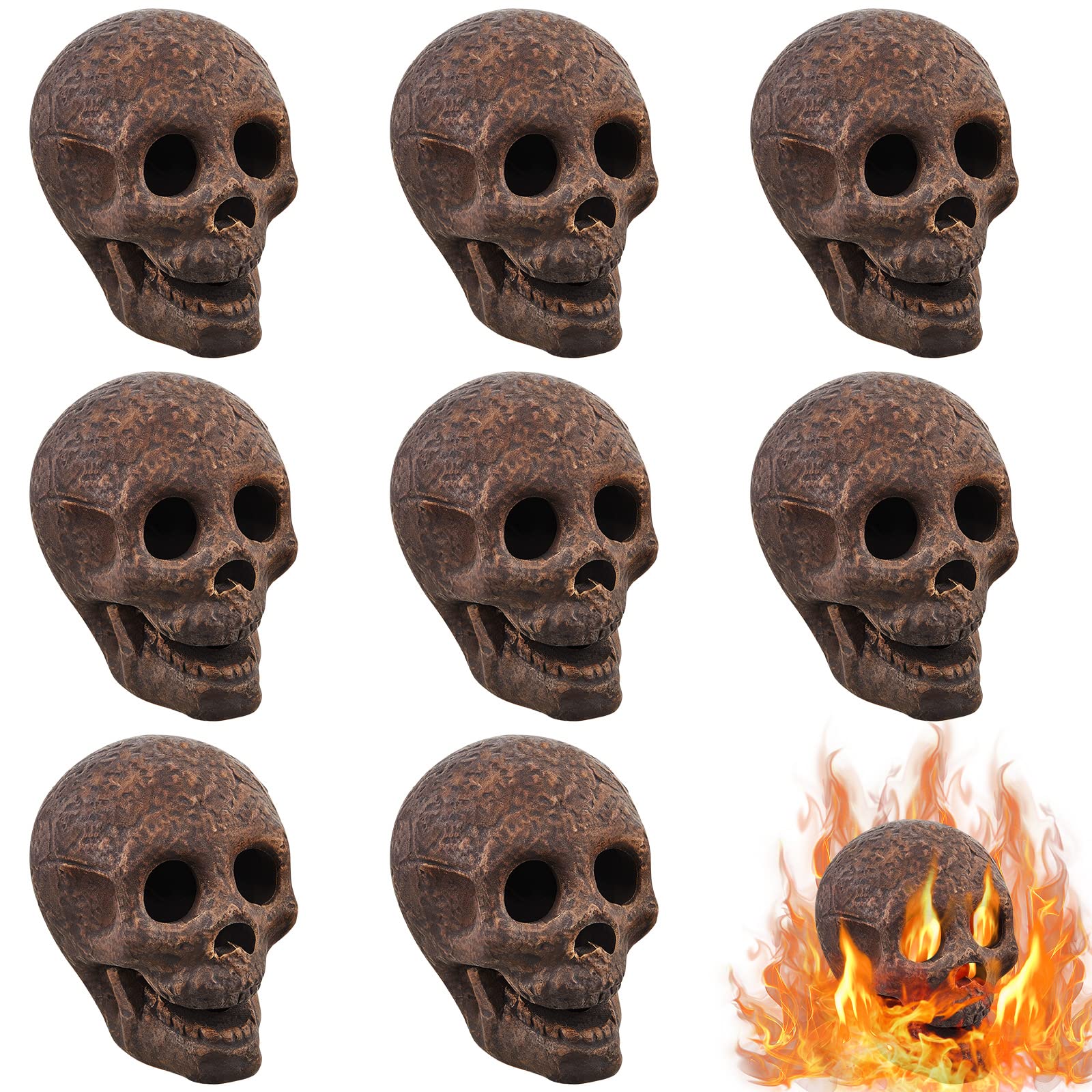 12 Pieces Fire Pit Skull Imitated Human Skull Gas Log for Indoor or Outdoor Fireplaces Ceramic Fireproof Fire Pit Skull Log Skull Shaped Halloween Decor for Fireplaces Fire Pits Campfire