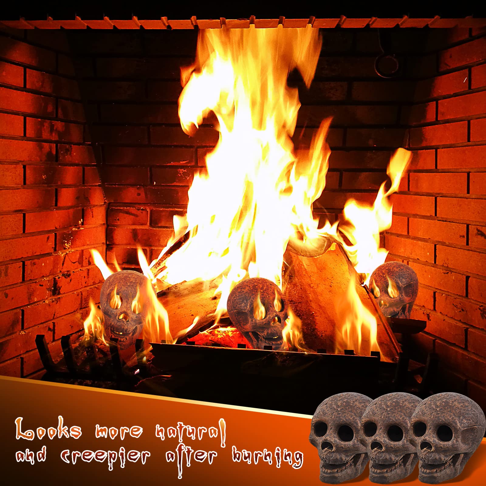 12 Pieces Fire Pit Skull Imitated Human Skull Gas Log for Indoor or Outdoor Fireplaces Ceramic Fireproof Fire Pit Skull Log Skull Shaped Halloween Decor for Fireplaces Fire Pits Campfire