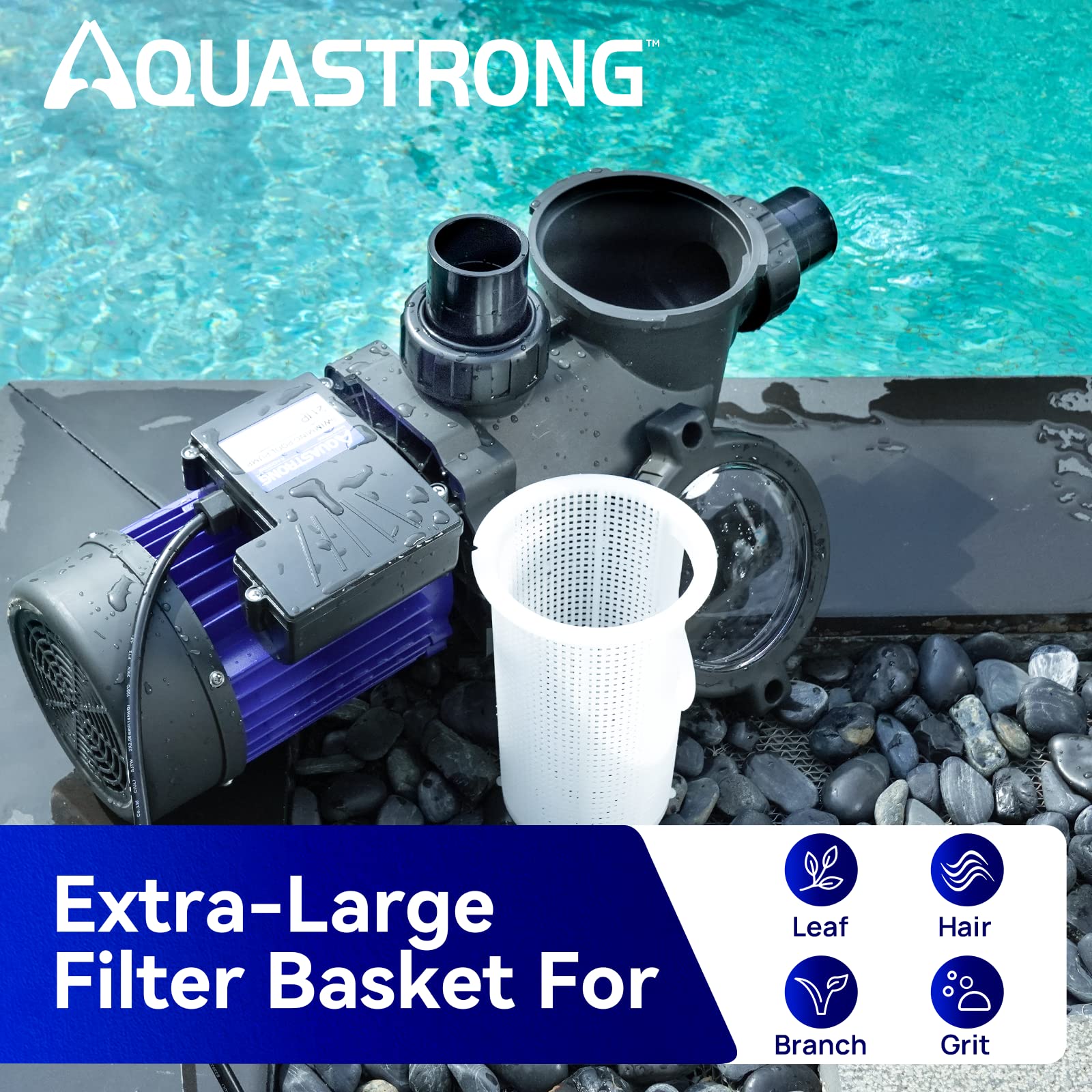 AQUASTRONG 1HP In/Above Ground Single Speed Pool Pump, 115V, 8100GPH, High Flow, Powerful Self Primming Swimming Pool Pumps with Filter Basket