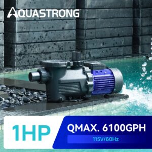 AQUASTRONG 1HP In/Above Ground Single Speed Pool Pump, 115V, 8100GPH, High Flow, Powerful Self Primming Swimming Pool Pumps with Filter Basket