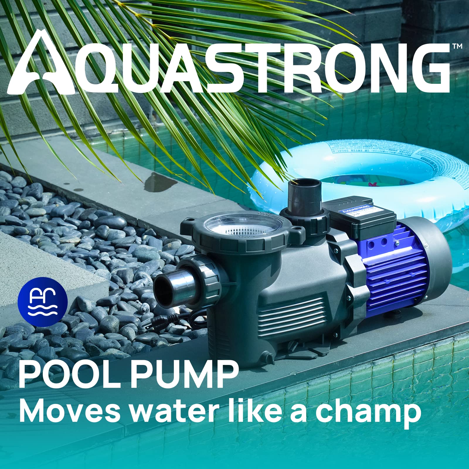 AQUASTRONG 1HP In/Above Ground Single Speed Pool Pump, 115V, 8100GPH, High Flow, Powerful Self Primming Swimming Pool Pumps with Filter Basket