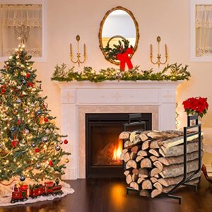 Wantfly Firewood Log Rack Indoor, 17 Inch Small Fire Wood Holder Storage with Canvas Carrier Bag for Indoor Fireplace Hearth or Outdoor Patio, Iron Lumber Stacking Rack