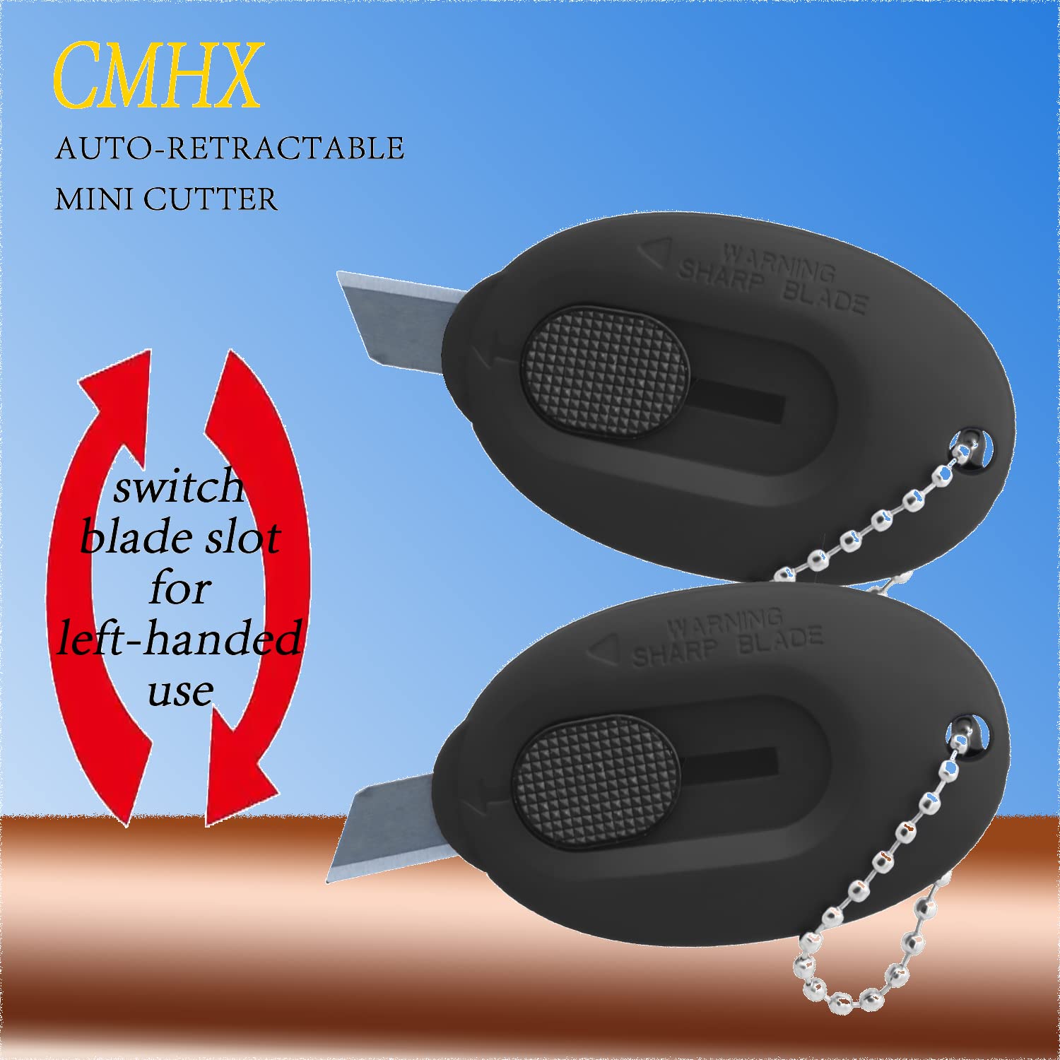 CMHX 4 PCS Mini Box Cutter Small Safety Retractable Utility Knife Blade Right Or Left Handed Finger Friendly Package Box Opener with Keychain Hole