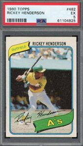 rickey henderson 1980 topps baseball rookie card rc #482 graded psa 5