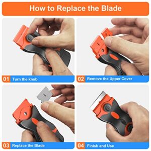 BSUXMAFG Razor Blade Scraper, 2PCS Razor Scraper Tool, 2-in-1 Razor Scraper Set with 30Pcs Razor Blades, for Removing Label, Registration Sticker, Tint, Grease from Windshield, Appliance, Glass