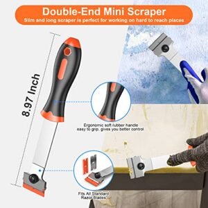 BSUXMAFG Razor Blade Scraper, 2PCS Razor Scraper Tool, 2-in-1 Razor Scraper Set with 30Pcs Razor Blades, for Removing Label, Registration Sticker, Tint, Grease from Windshield, Appliance, Glass