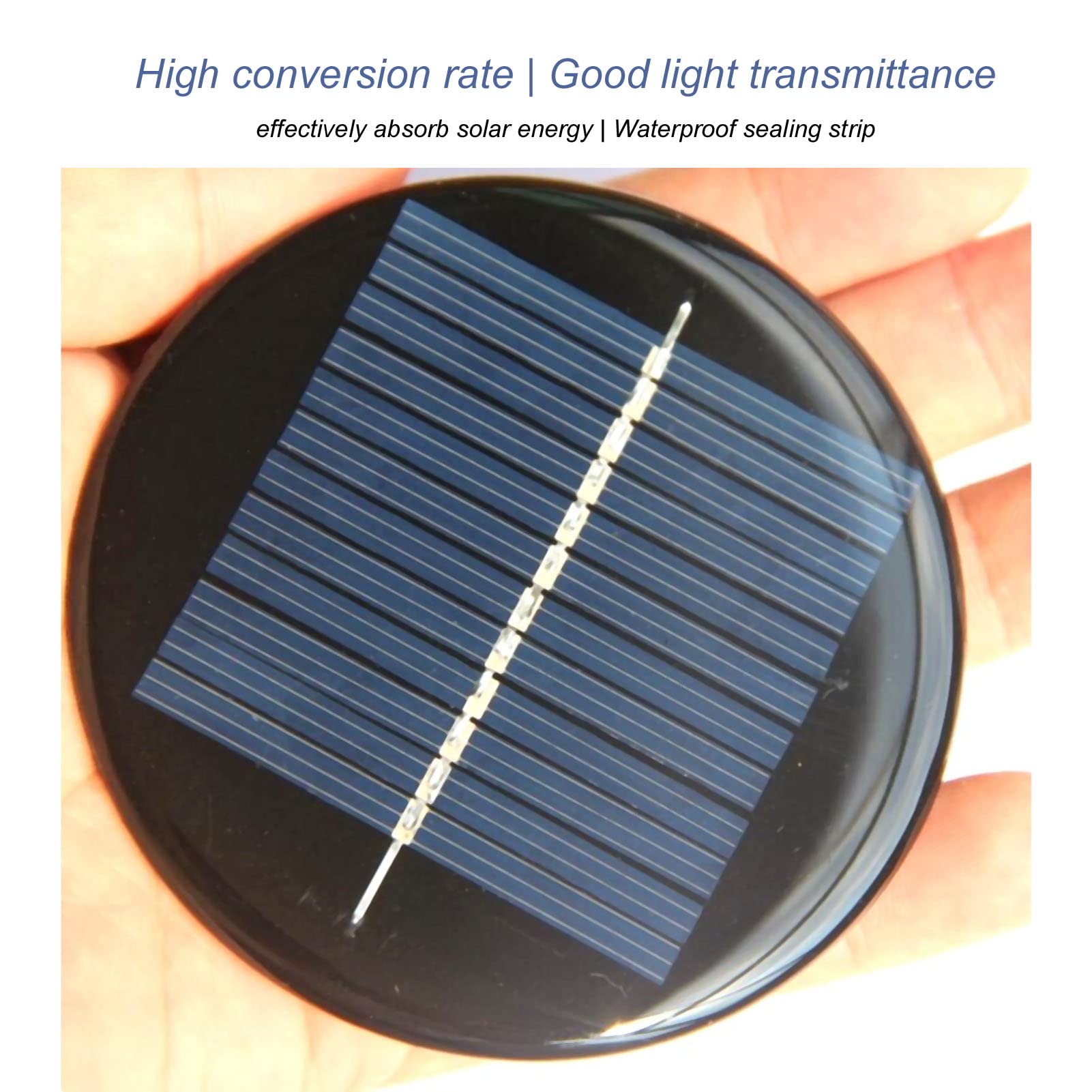 Solar Panel, 0.5W high Conversion Rate Waterproof Circular Solar Panel for House Outdoor use