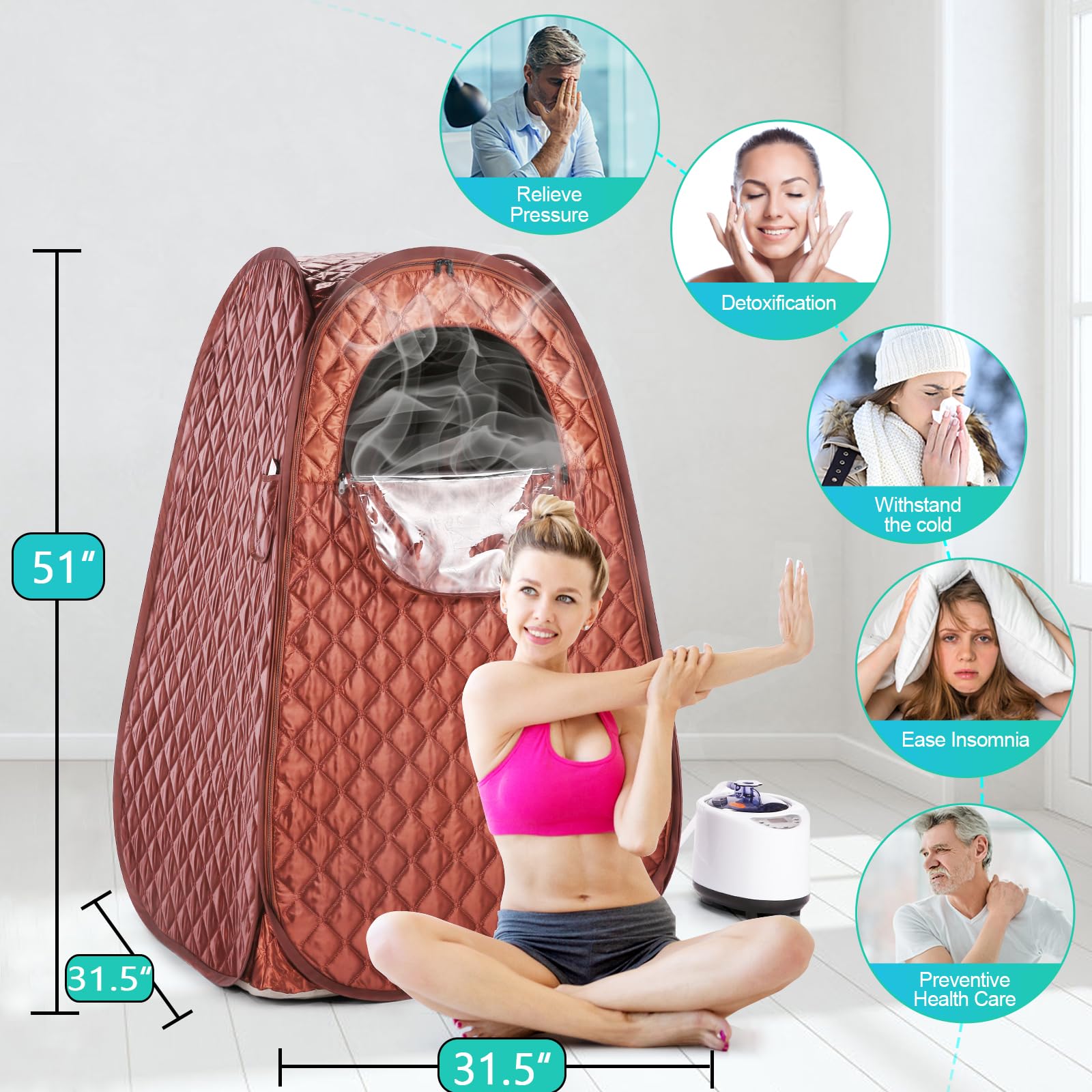 Portable Sauna for Home Full Body Personal Sauna Steam Sauna at Home Spa with 2.6L 1000W Steam Generator, 90 Minute Timer, Foldable Chair, Remote Control Included(Brown)