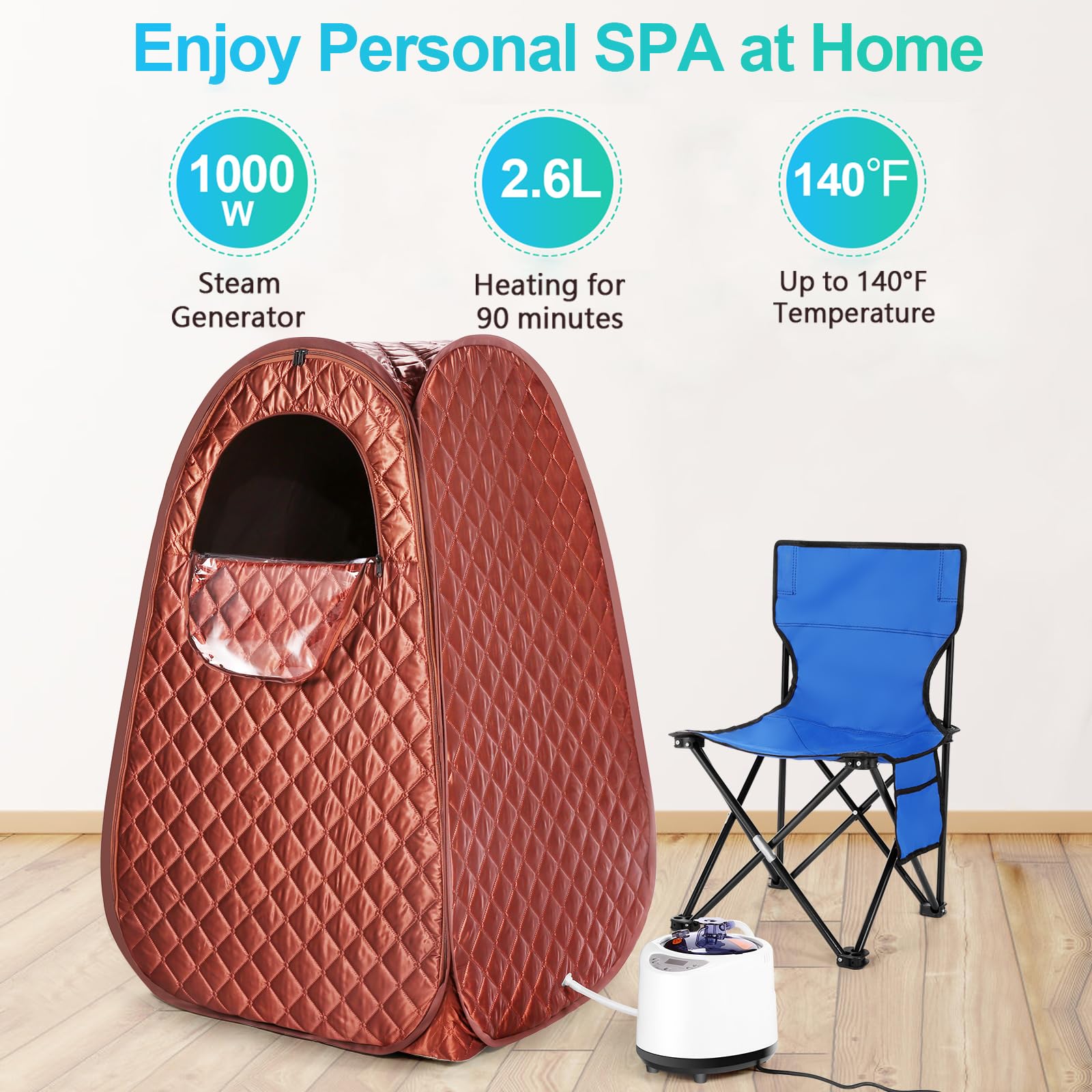 Portable Sauna for Home Full Body Personal Sauna Steam Sauna at Home Spa with 2.6L 1000W Steam Generator, 90 Minute Timer, Foldable Chair, Remote Control Included(Brown)