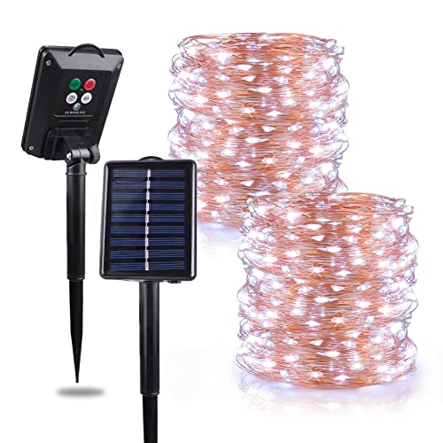 Blingstar Solar String Lights, 2 Pack Each 100 LED 8 Modes Solar Fairy Lights Outdoor Waterproof, Copper Wire Christmas Lights for Tree Garden Patio Yard Party Wedding Decoration, Cool White 33ft