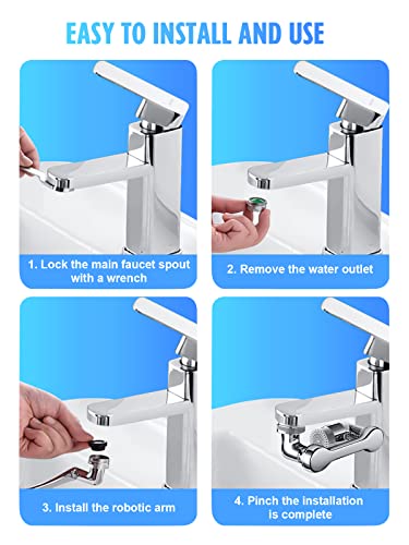 Faucet Extender, 1080 Degree Swivel Faucet Aerator, Large-Angle Rotating Splash Filter Faucet with 2 Water Outlet Modes, Bathroom Rotatable Multifunctional Extension Faucet for Washing Eye/Hair/Face