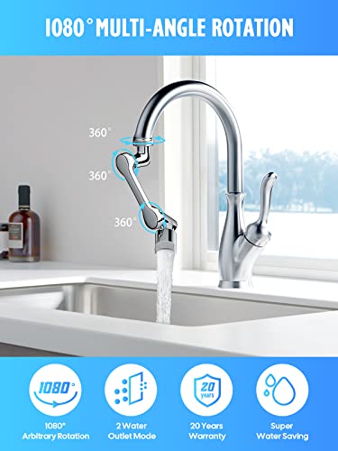 Faucet Extender, 1080 Degree Swivel Faucet Aerator, Large-Angle Rotating Splash Filter Faucet with 2 Water Outlet Modes, Bathroom Rotatable Multifunctional Extension Faucet for Washing Eye/Hair/Face