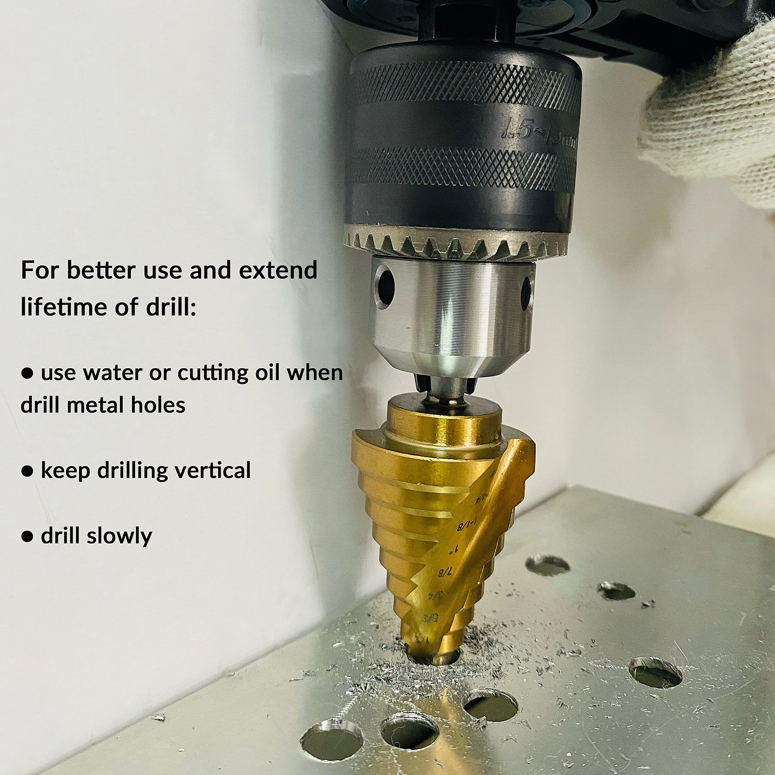 NordWolf HSS Titanium Step Drill Bit, Spiral Groove Double Flute Multiple Hole Unibit for Sheet Metal, 10 SAE Step Sizes 1/4" to 1-3/8"