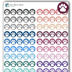 paw pet planner stickers / 110 dot vinyl stickers (1/3”) / dog cat care medication groom reminder/essential productivity life planner/bullet bujo journal/todo appointments (one sheet)