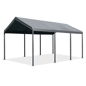 gardesol carport, 12’ x 20’ heavy duty car canopy with powder-coated steel frame, easy to assemble portable garage for car, boat, party tent with 180g pe tarp for wedding, garden, 8 legs, gray