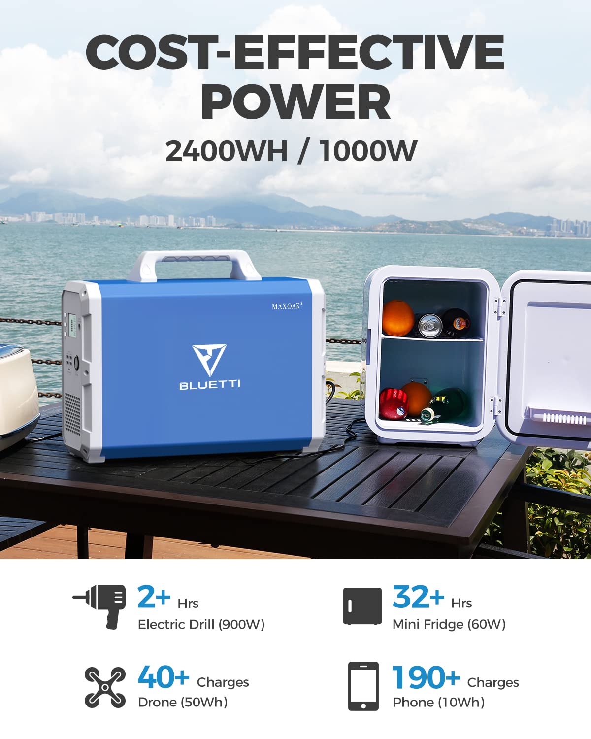 BLUETTI EB240 Portable Power Station 2400Wh/1000W Solar Generator, W/ 2 AC Outlets Emergency Battery Backup for Outdoor Camping RV Home Use