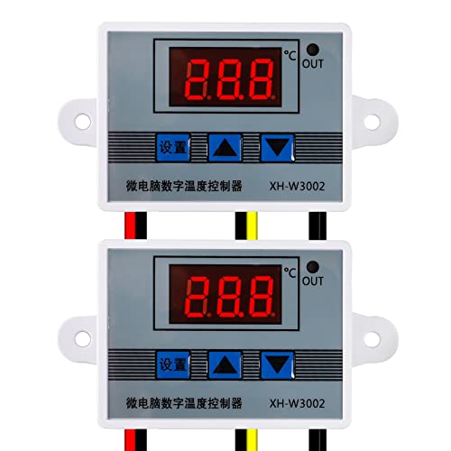 2Pcs W3002 Digital Temperature Controller 12V LED Thermostat Thermoregulator Heat Cool Temperature Thermostat Control Switch Probe with Waterproof Sensor XH-W3002 Meter Fridge Water Heating Cooling