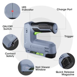 WORKPRO 3.6V Power Electric Cordless 2-in-1 Staple and Nail Gun, 2.0Ah Battery Powered Stapler for Upholstery, Crafts, DIY, Including USB Charger Cable, 2000PCS of Staples and Nails, Grey