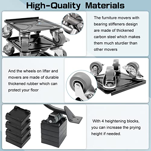 Furniture Movers Furniture Dolly Furniture Lifters for Heavy Furniture, Universal Wheels with Brakes, 2866 lbs Load Capacity, Furniture Sliders with Lifter Tool for Moving Heavy Appliance